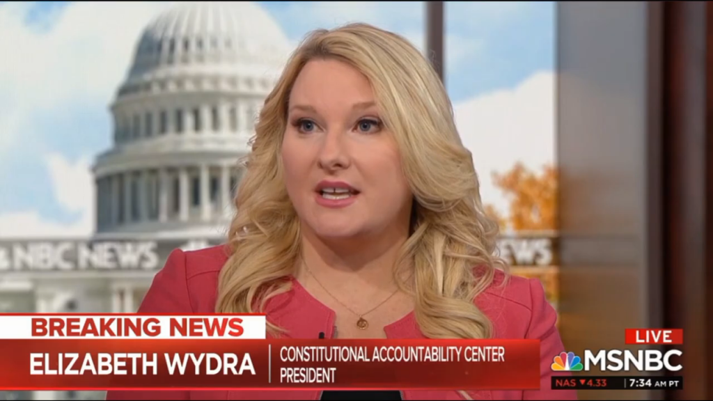 CAC President Elizabeth Wydra appearing on MSNBC on December 5, 2019 ...